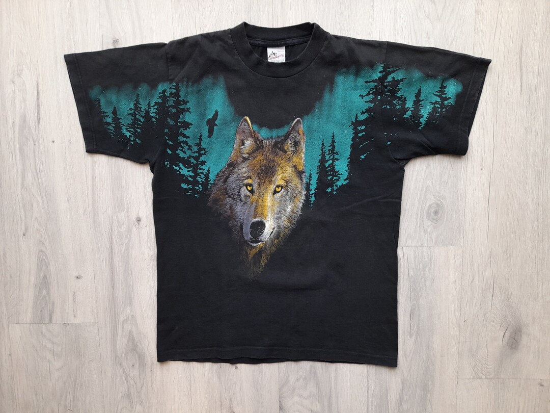 Vintage Wolf Shirt , Harlequin Nature Shirt, Medium Made in E.U. canis ...