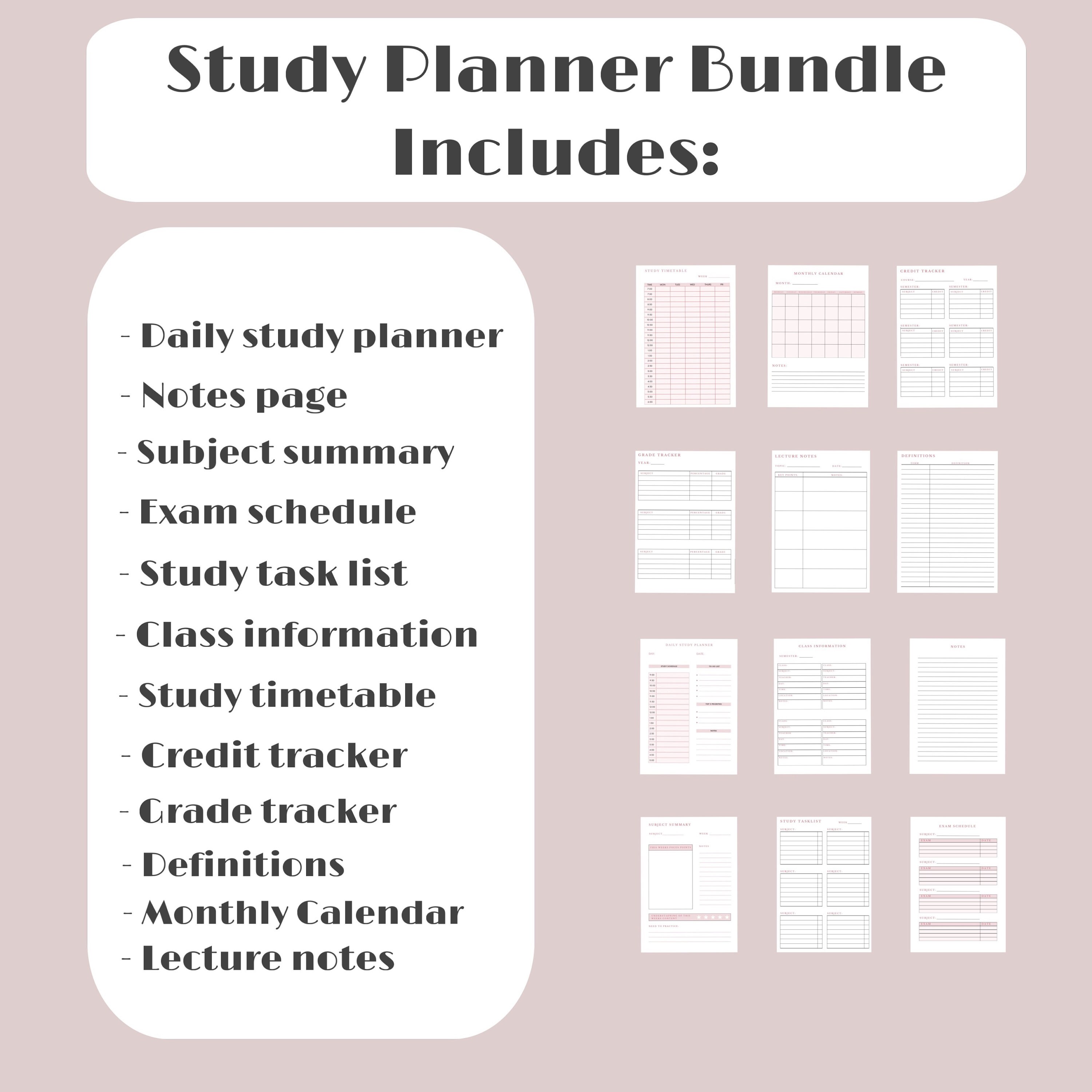 Printable Planner, Printable Student Planner Bundle, Study Planner ...