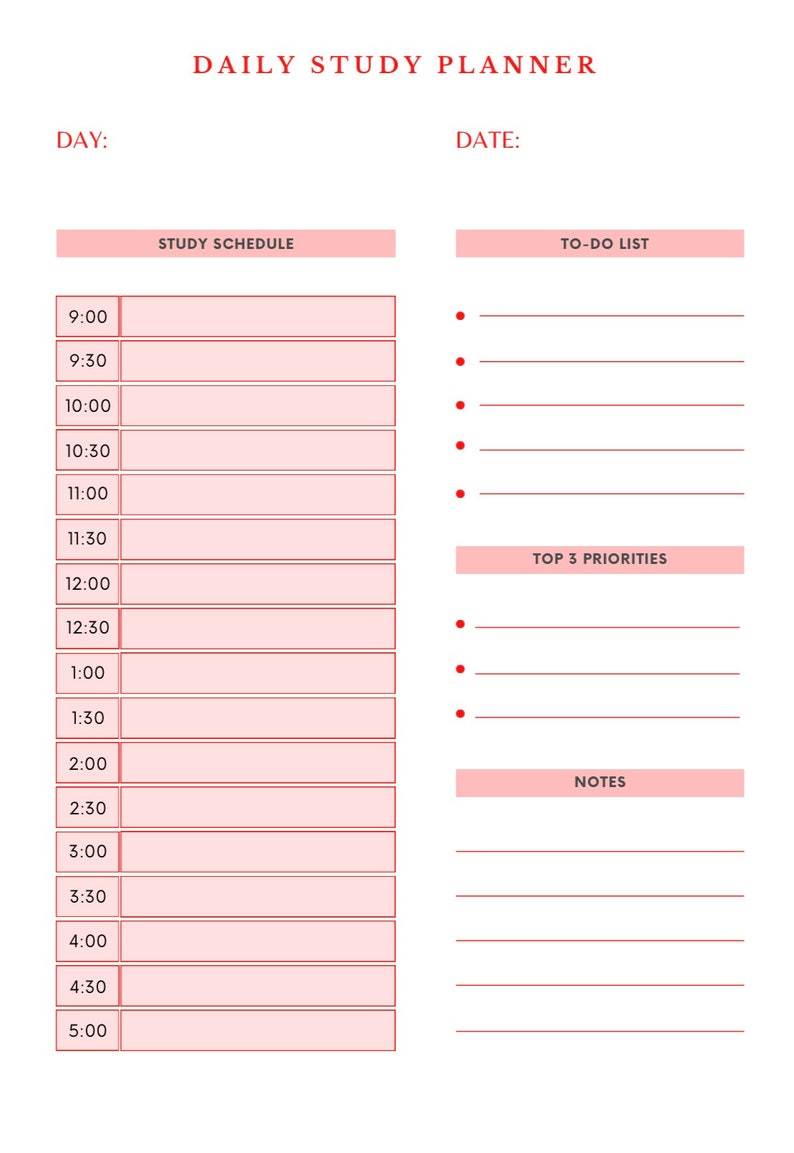 Daily Study Planner Printable, Printable Planner, Printable Student ...