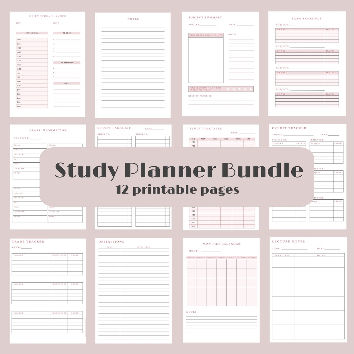 Printable Planner, Printable Student Planner Bundle, Study Planner ...