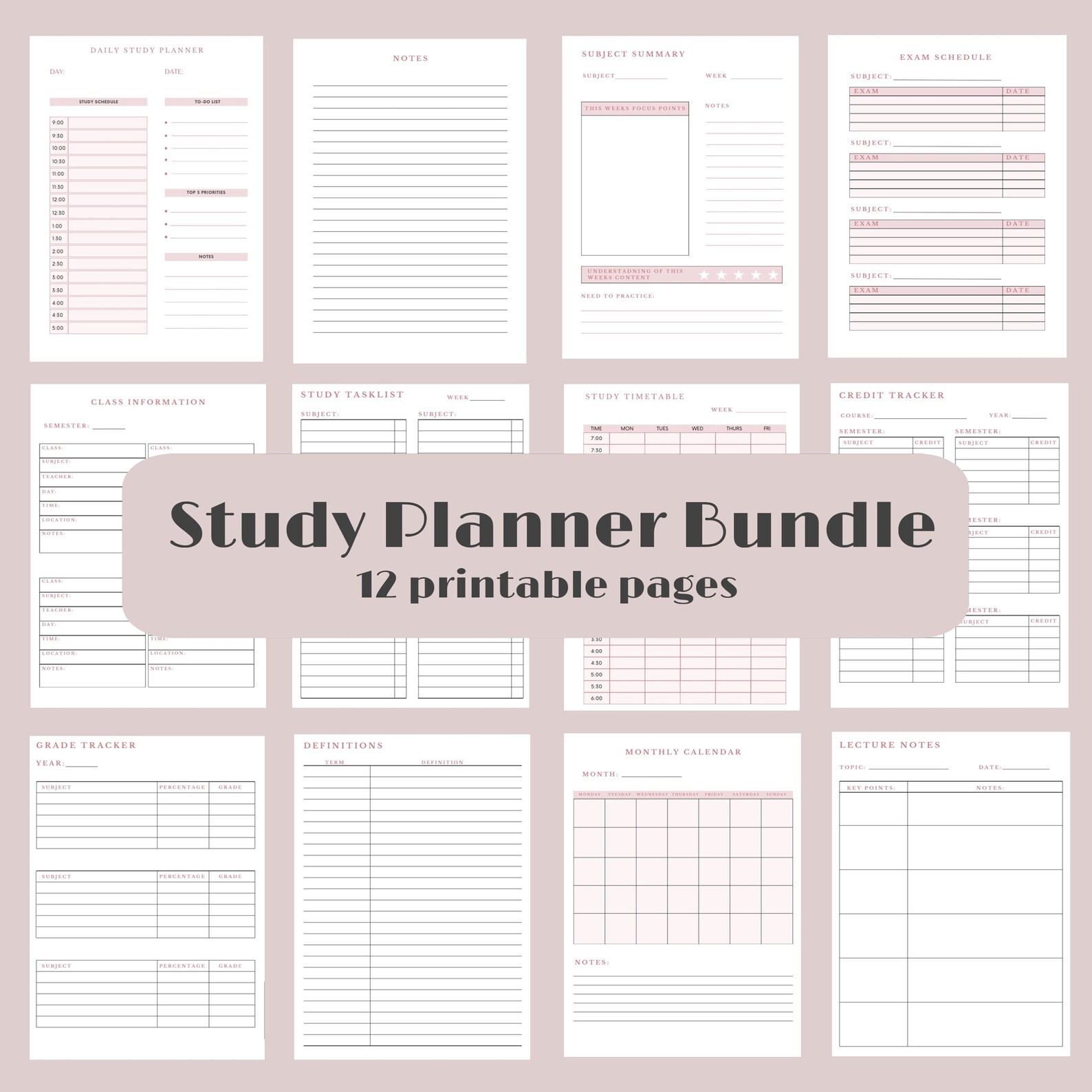 Printable Planner, Printable Student Planner Bundle, Study Planner ...