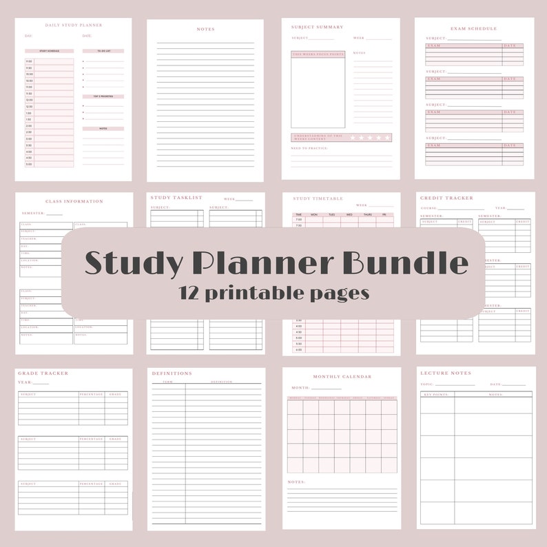 Printable Planner, Printable Student Planner Bundle, Study Planner ...
