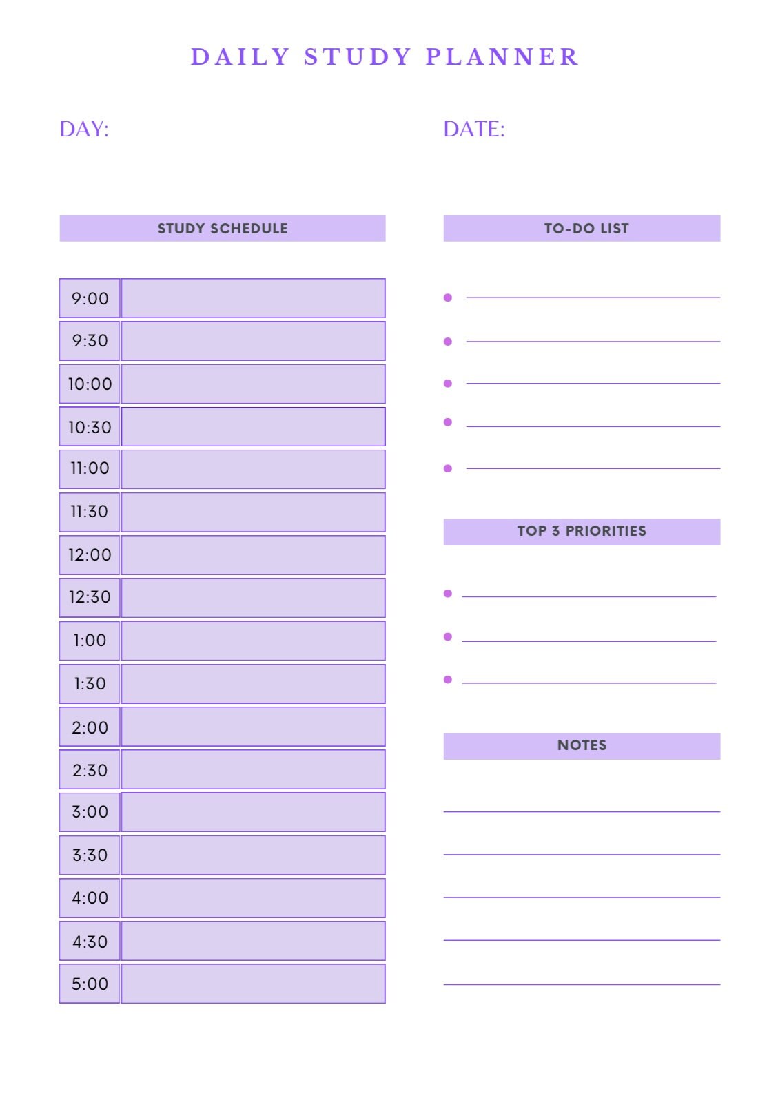 Buy Daily Study Planner Printable, Printable Planner, Printable Student ...