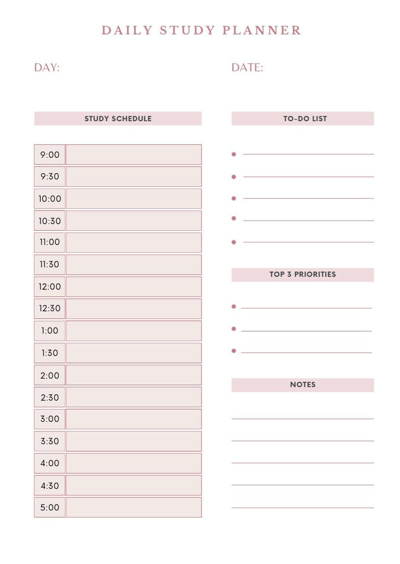 Daily Study Planner Printable, Printable Planner, Printable Student ...