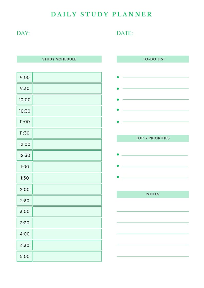 Daily Study Planner Printable, Printable Planner, Printable Student ...