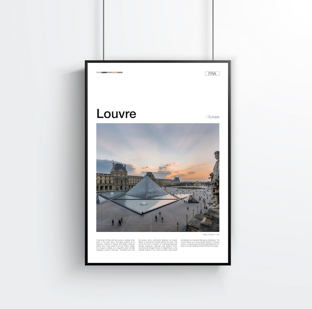 Louvre Architecture Print, Paris Photography Decor, Modern Illustration ...