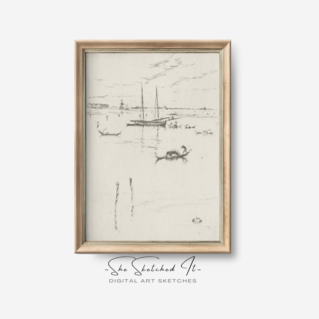 Minimal Boat Sketch Lagoon Drawing Nautical Digital Download Neutral ...