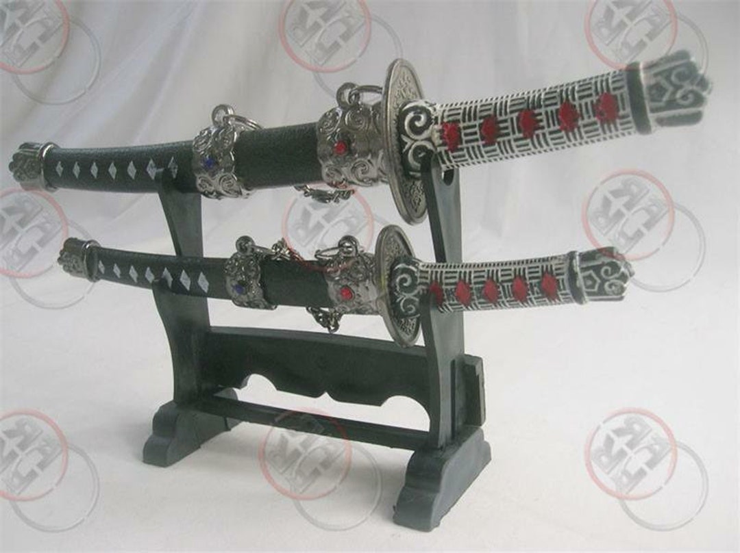 2 Set Japanese Samurai Mini Sword Dagger W/desk Stand - Etsy