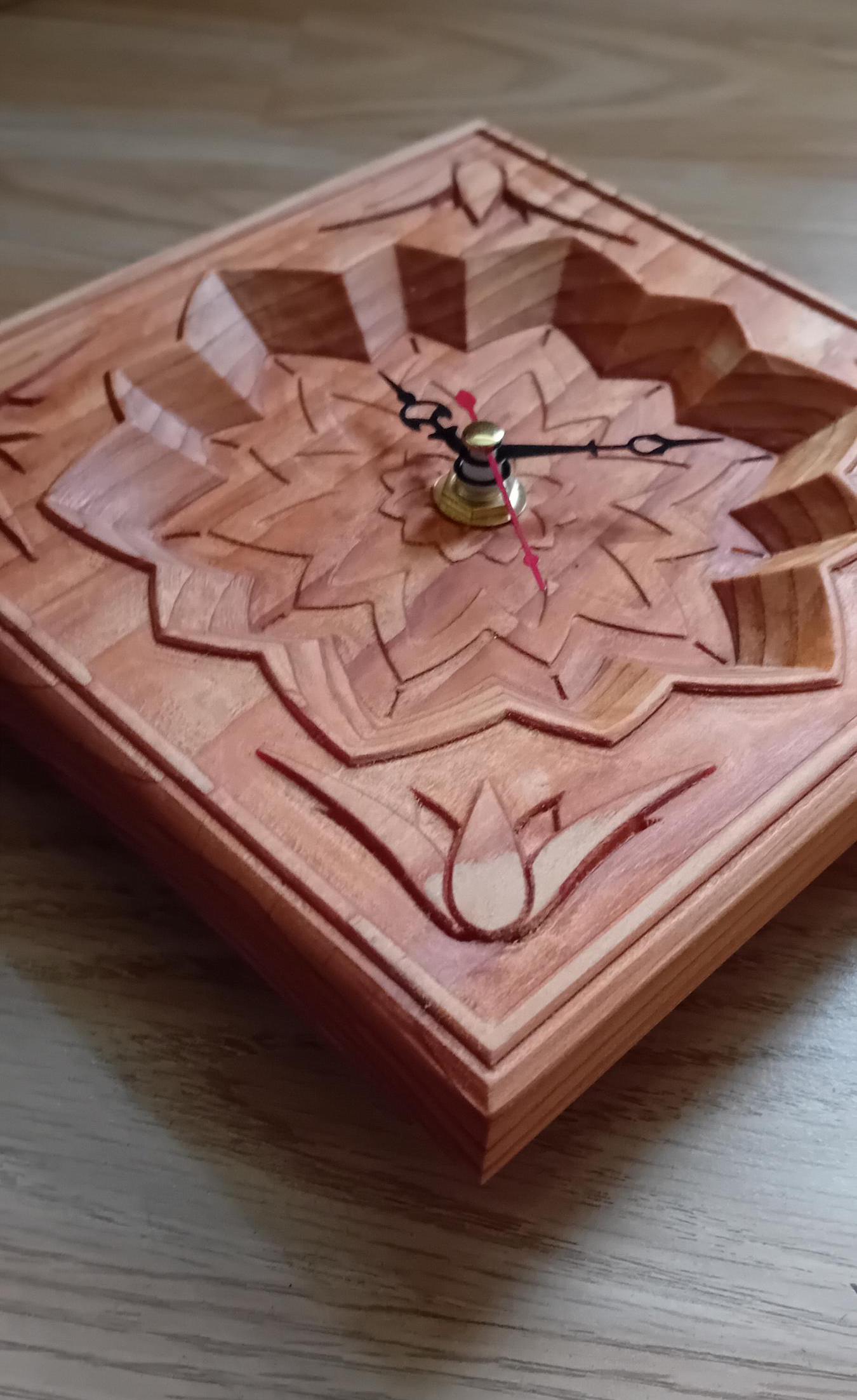 Clock Wood Carving, 150x150mm (6''x6''), With Ornate Clock Hands ...