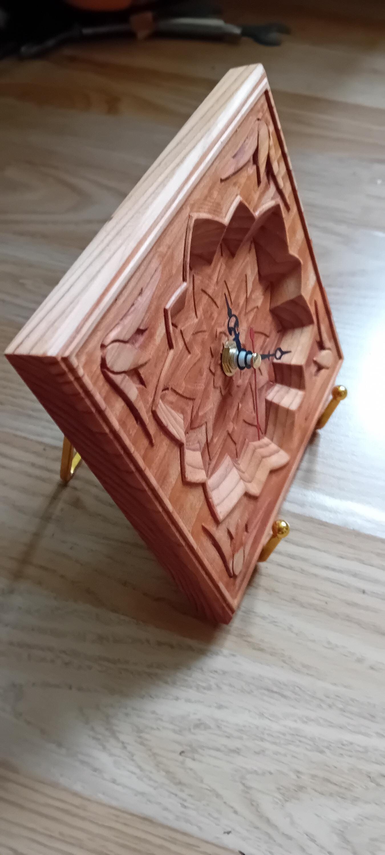 Clock Wood Carving, 150x150mm (6''x6''), With Ornate Clock Hands ...