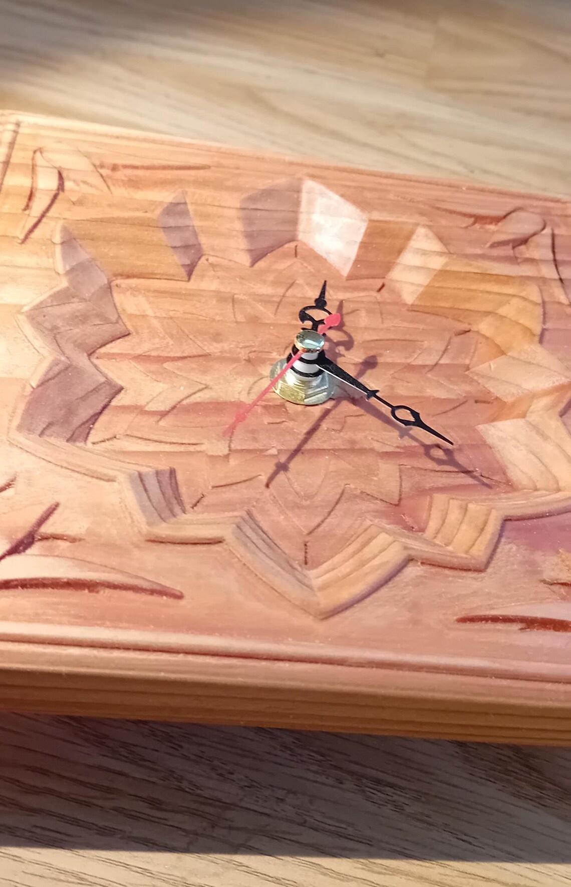 Clock Wood Carving, 150x150mm (6''x6''), With Ornate Clock Hands ...