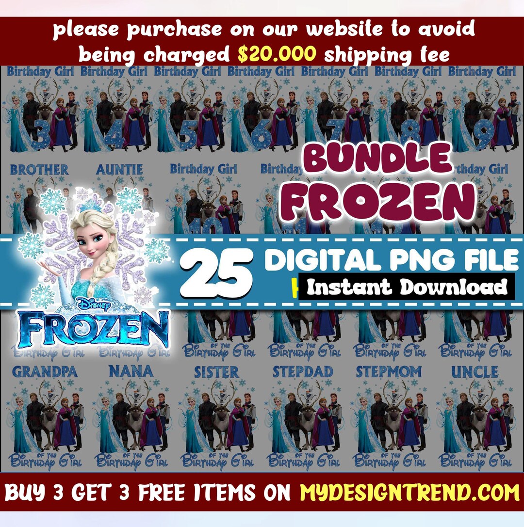 Frozen Bundle Birthday 25, Bundle Svg, Princess PNG Bundle, Princess Clipart Instant Download ...
