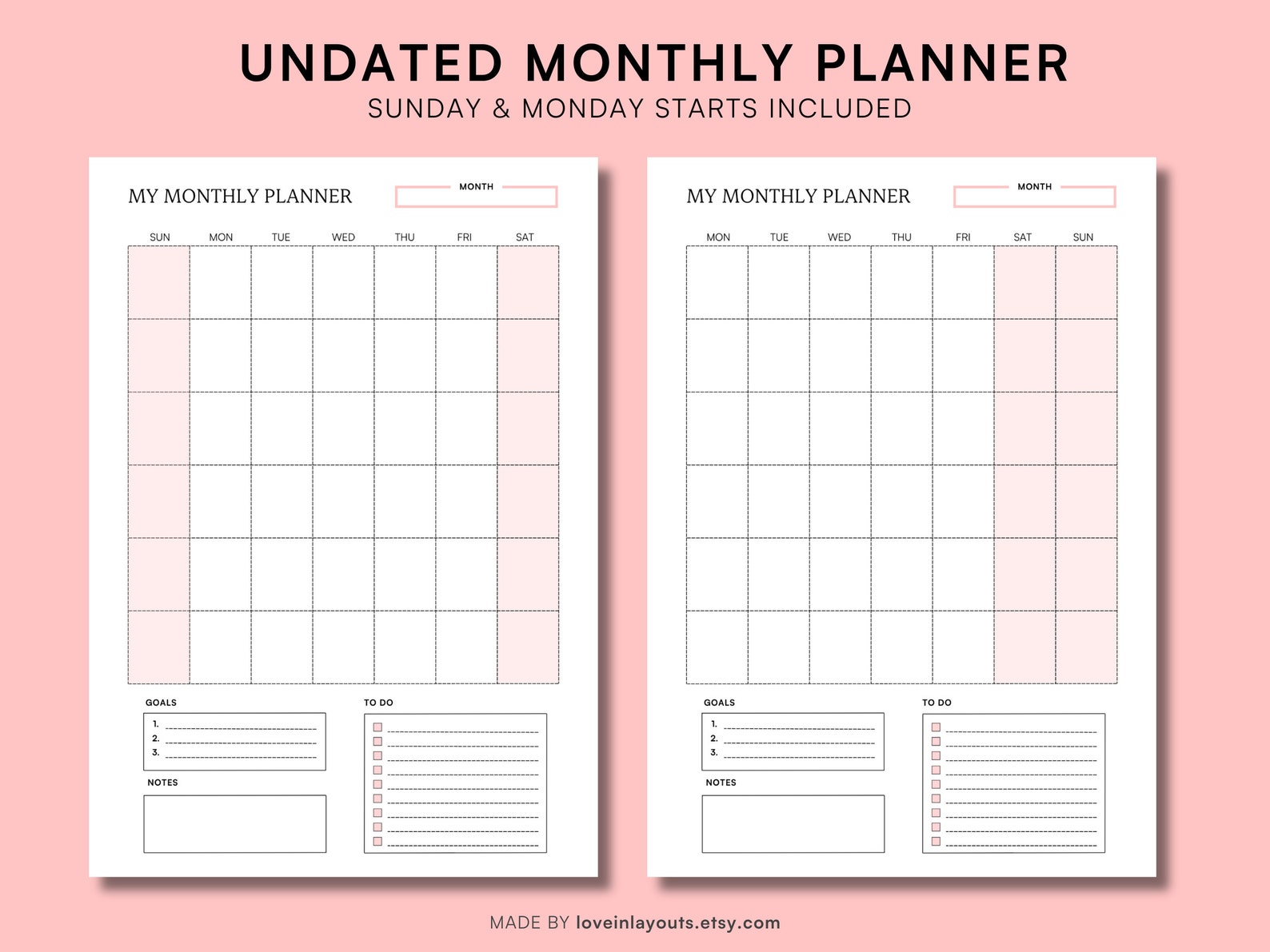 Monthly Planner, Undated Printable Planner, Minimalistic, Calendar ...