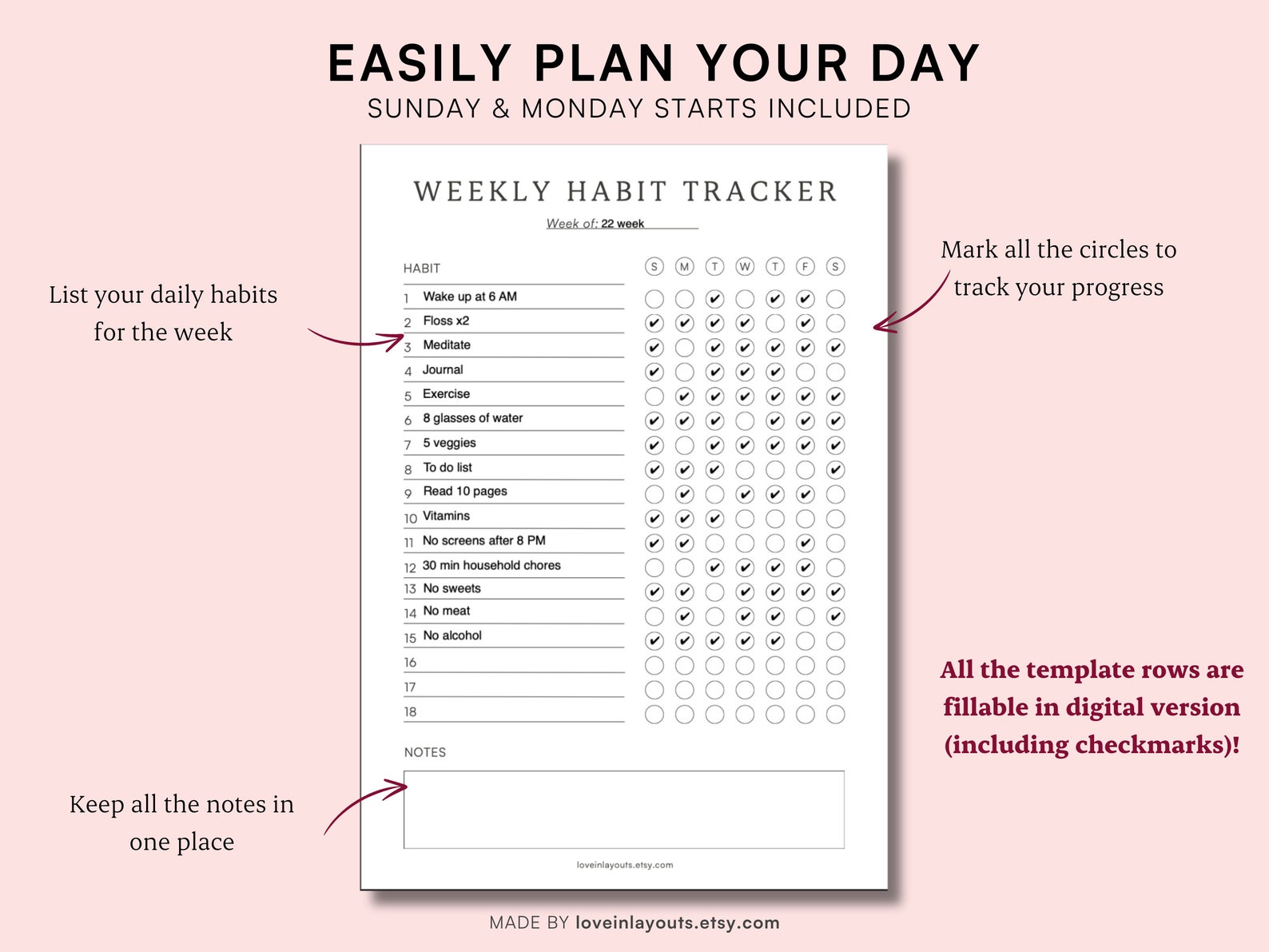 Habit Tracker Printable Portrait, Digital Routine Tracker Template ...