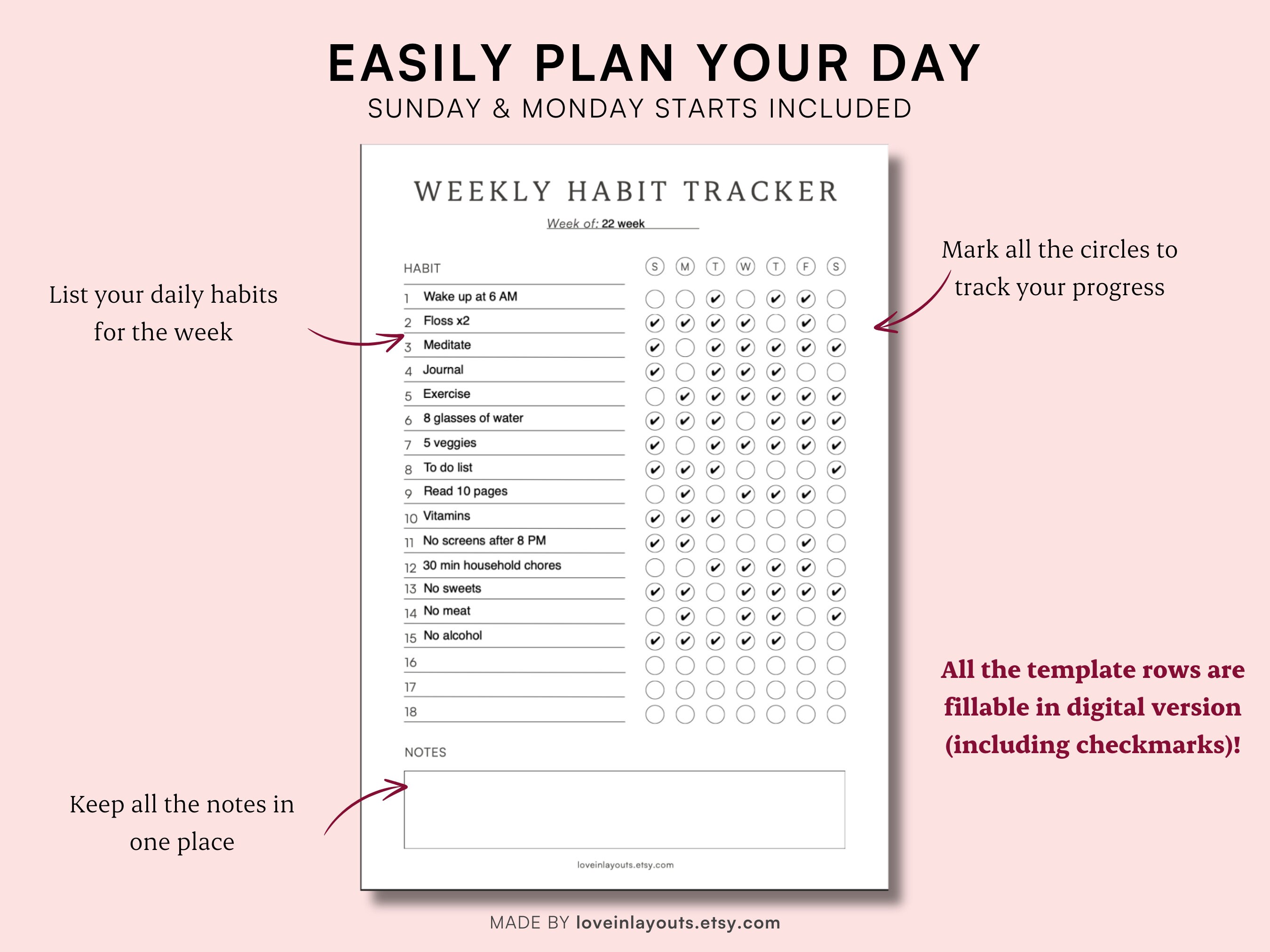 Habit Tracker Printable Portrait, Digital Routine Tracker Template ...