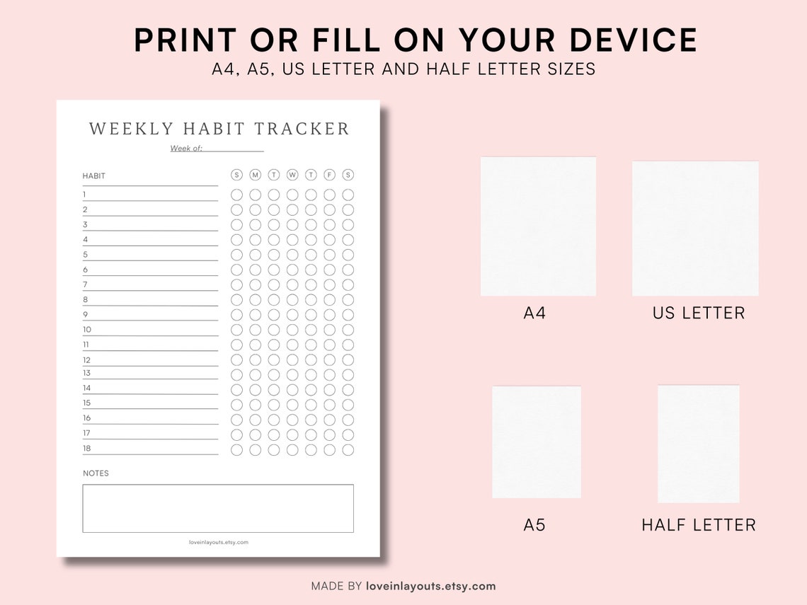 Habit Tracker Printable Portrait, Digital Routine Tracker Template ...