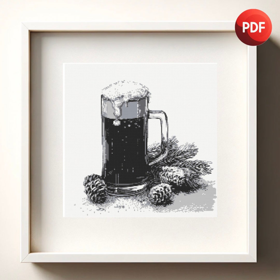 Cross Stitch Pattern PDF Monochrome Christmas Beer on the Table ...
