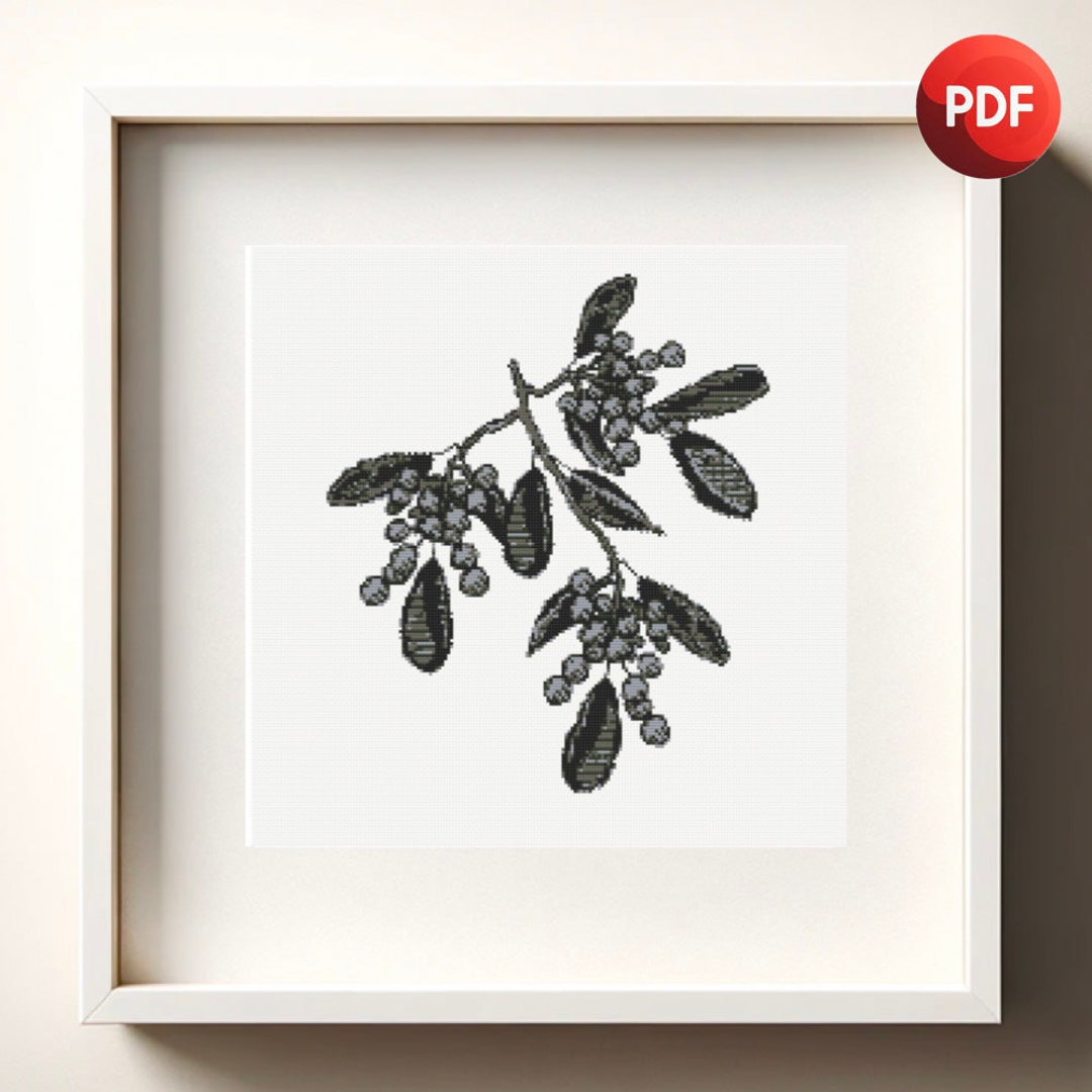 Cross Stitch Pattern PDF Monochrome Christmas Mistletoe Grayscale ...