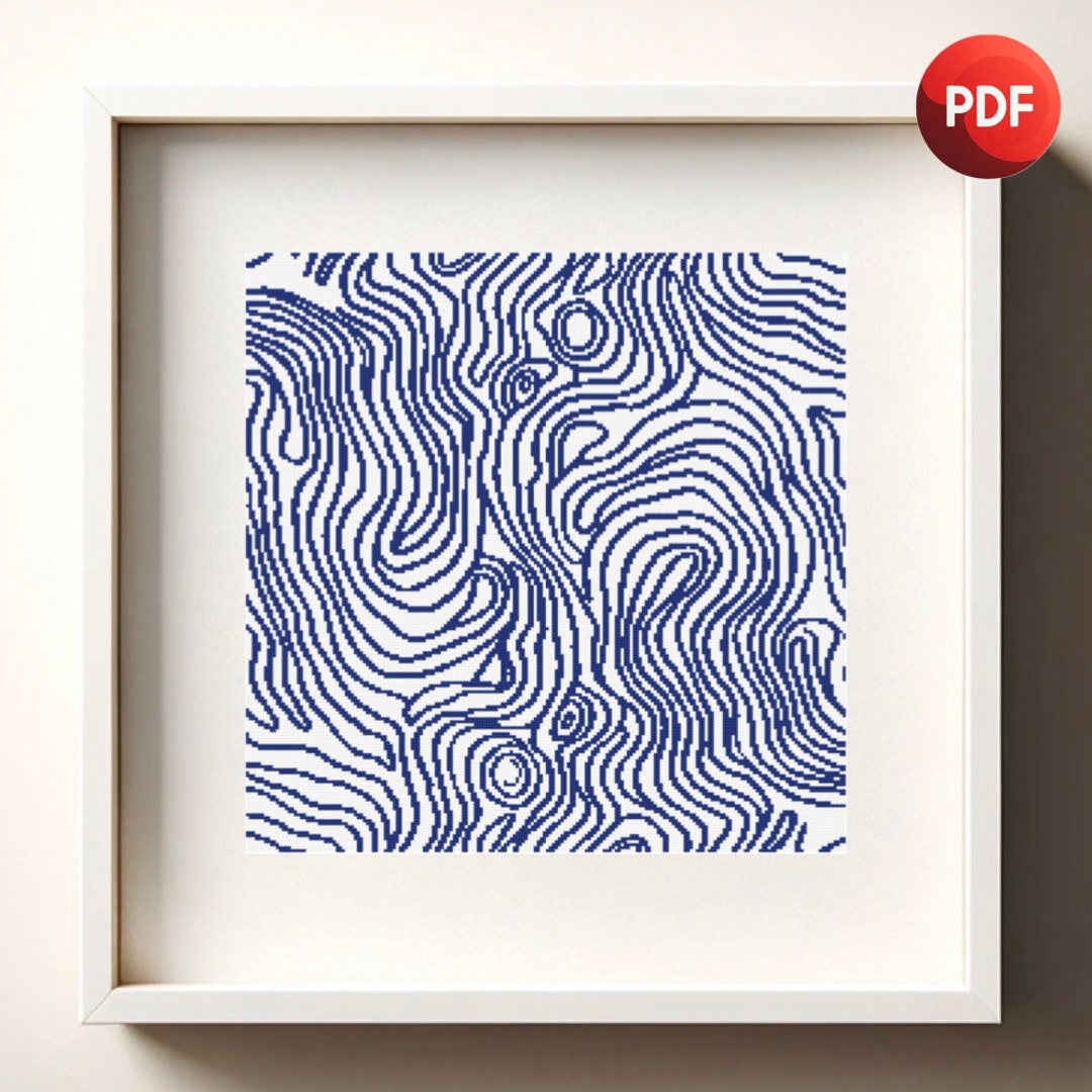 Cross Stitch Pattern PDF Navy Blue Lines Abstract Monochrome Single ...
