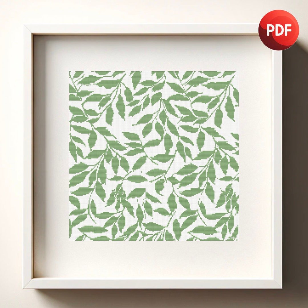 Green Cross Stitch Pattern PDF Monochrome Abstract Leafy Single Color ...