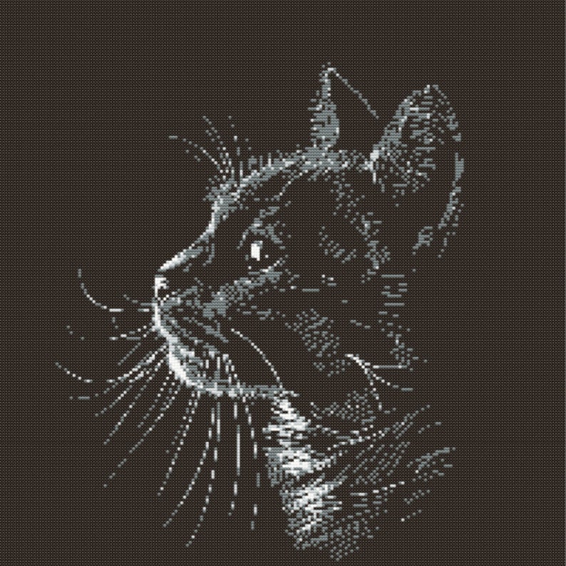 Cross Stitch Pattern PDF Grayscale Cat Black and White Monochrome ...