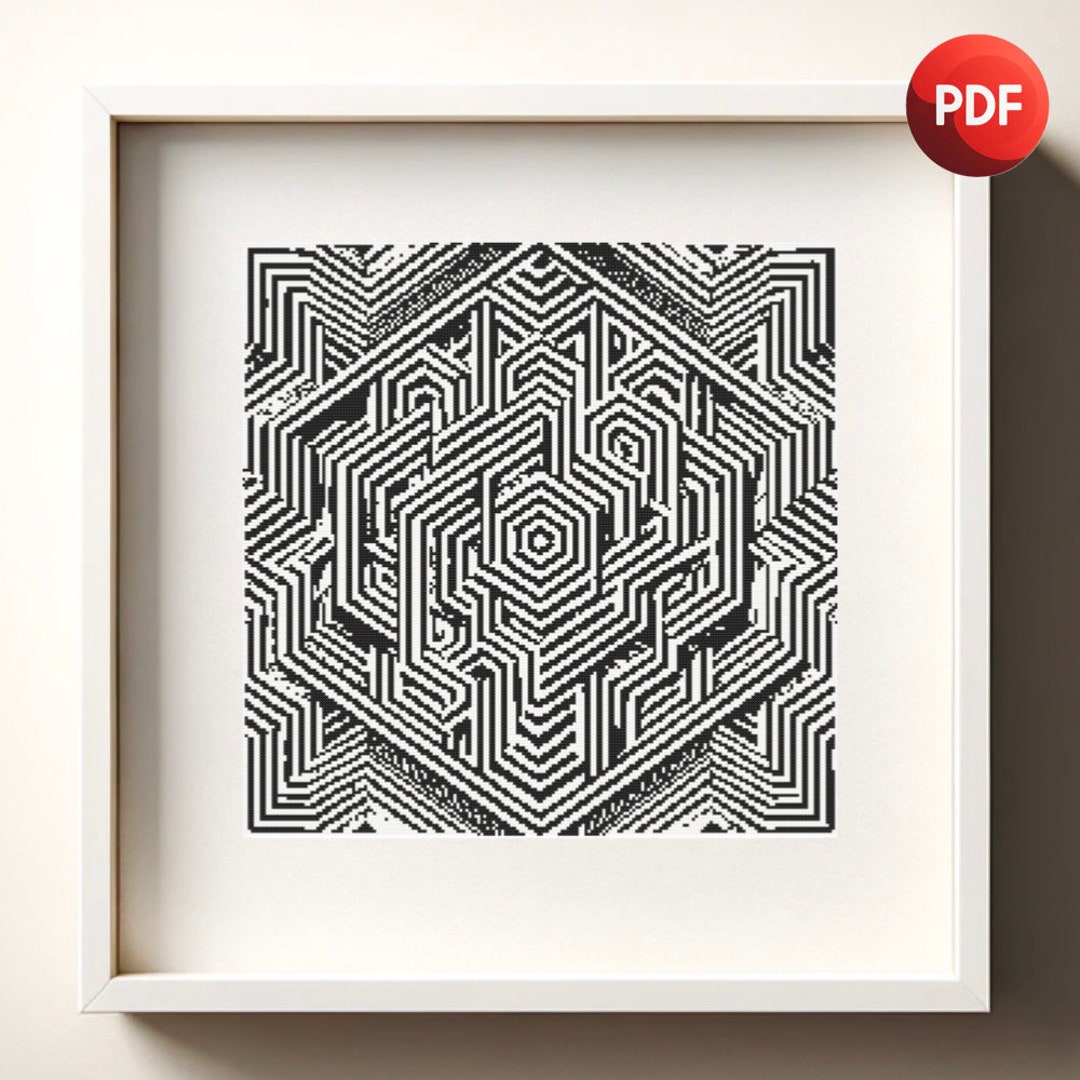 Cross Stitch Pattern PDF Monochrome Optical Illusion Complex Single ...