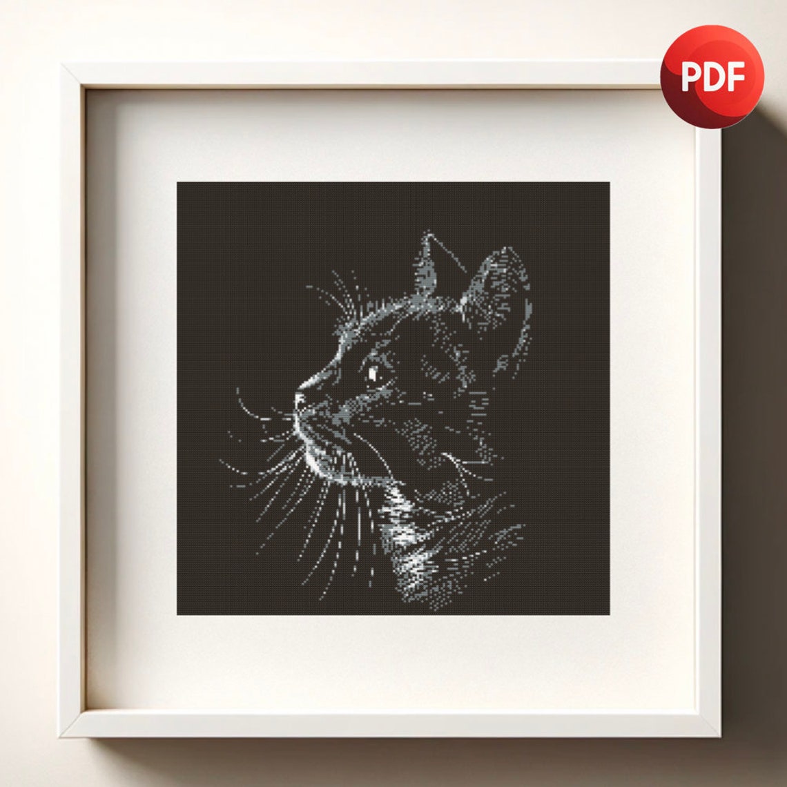 Cross Stitch Pattern PDF Grayscale Cat Black and White Monochrome ...