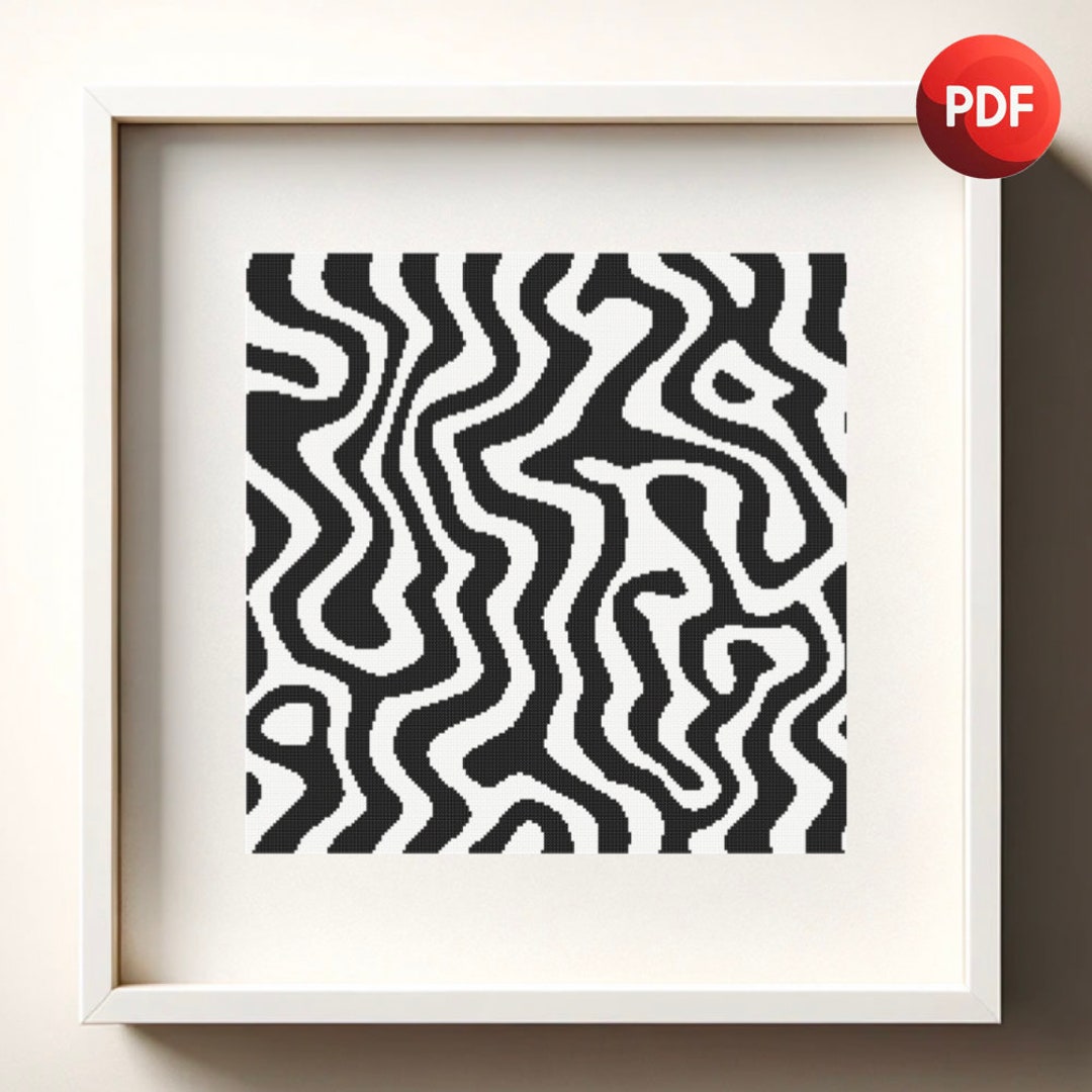 Black and White Cross Stitch Pattern PDF Monochrome Abstract Bold Lines ...