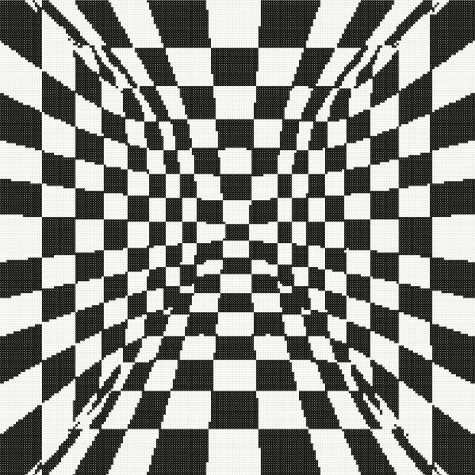 Cross Stitch Pattern PDF Monochrome Optical Illusion Checkered Abstract ...