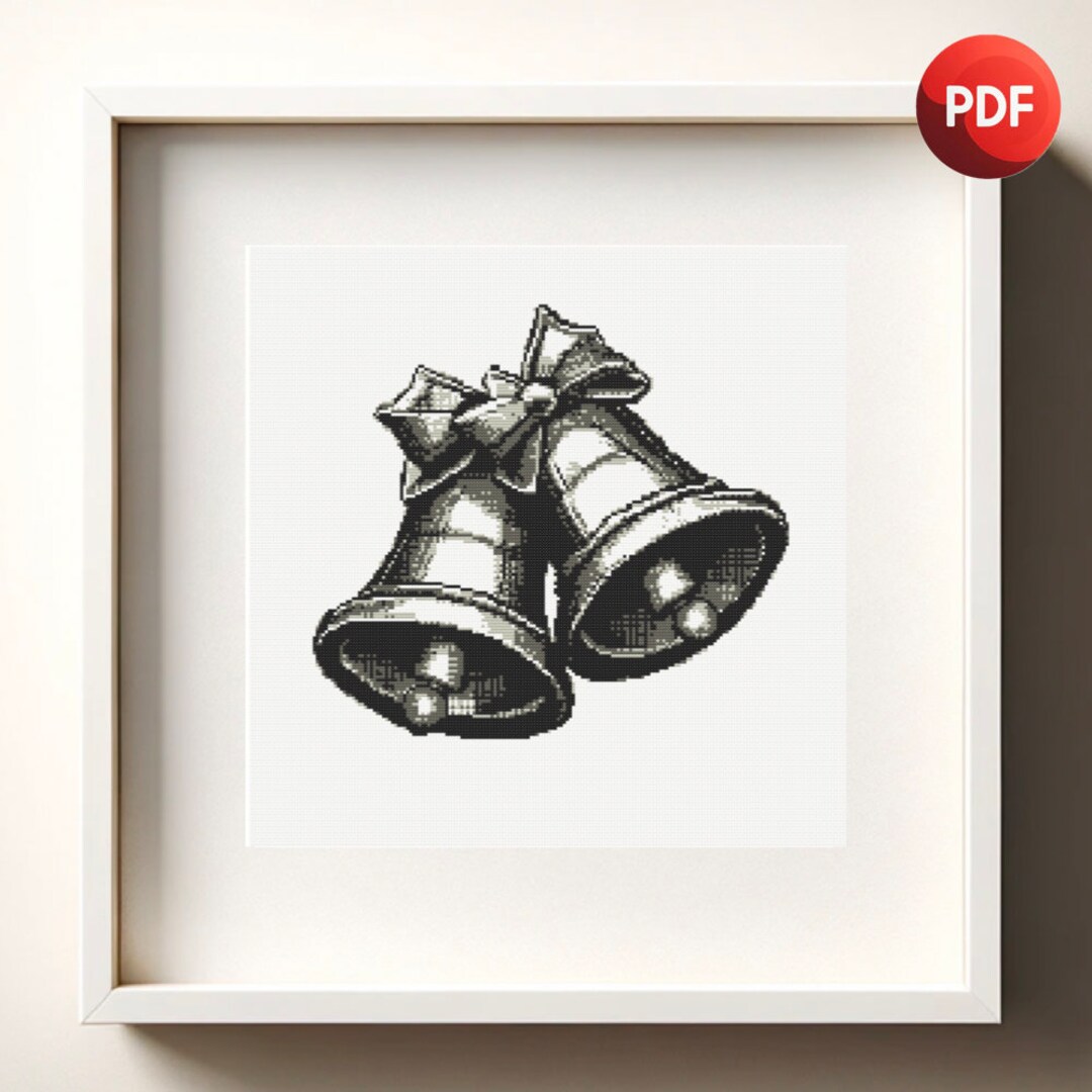 Cross Stitch Pattern PDF Monochrome Christmas Bells Grayscale Instant ...