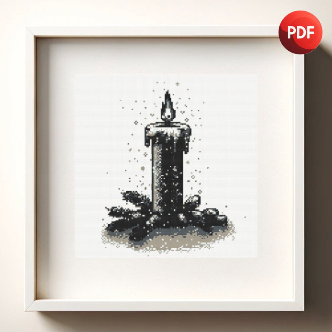 Cross Stitch Pattern PDF Monochrome Christmas Candle Grayscale Instant ...