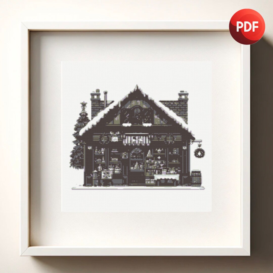 Cross Stitch Pattern PDF Monochrome Christmas Toy Shop Grayscale ...