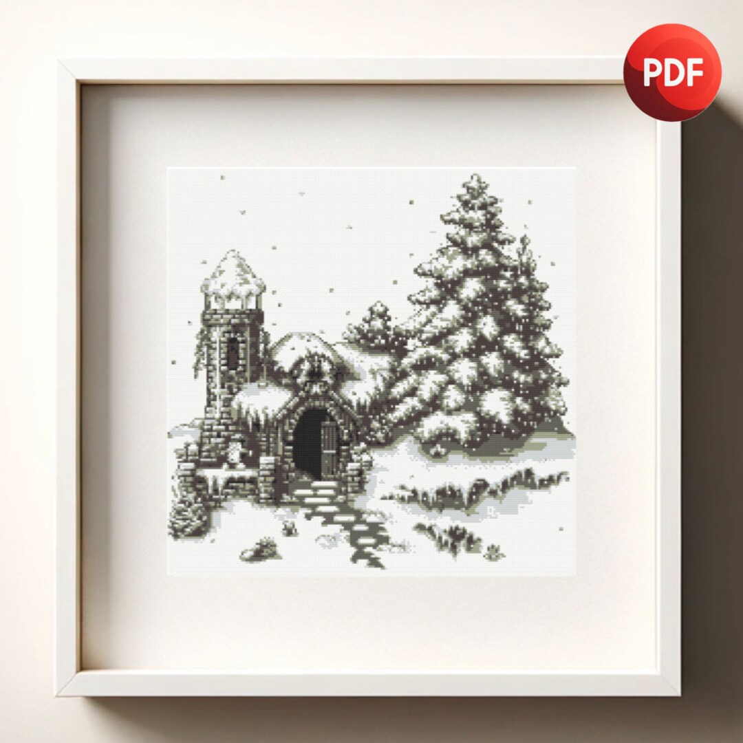 Cross Stitch Pattern PDF Monochrome Christmas Grotto Grayscale Instant ...