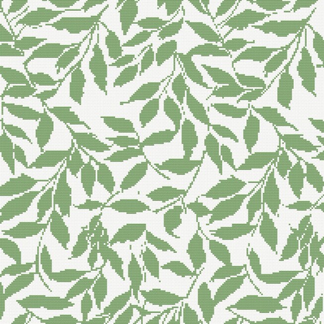 Green Cross Stitch Pattern PDF Monochrome Abstract Leafy Single Color ...