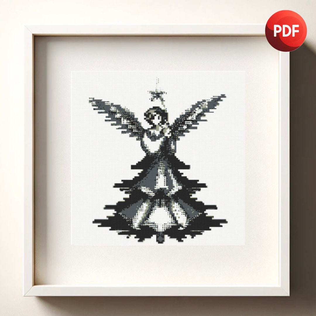 Cross Stitch Pattern PDF Monochrome Christmas Angel Grayscale Instant ...