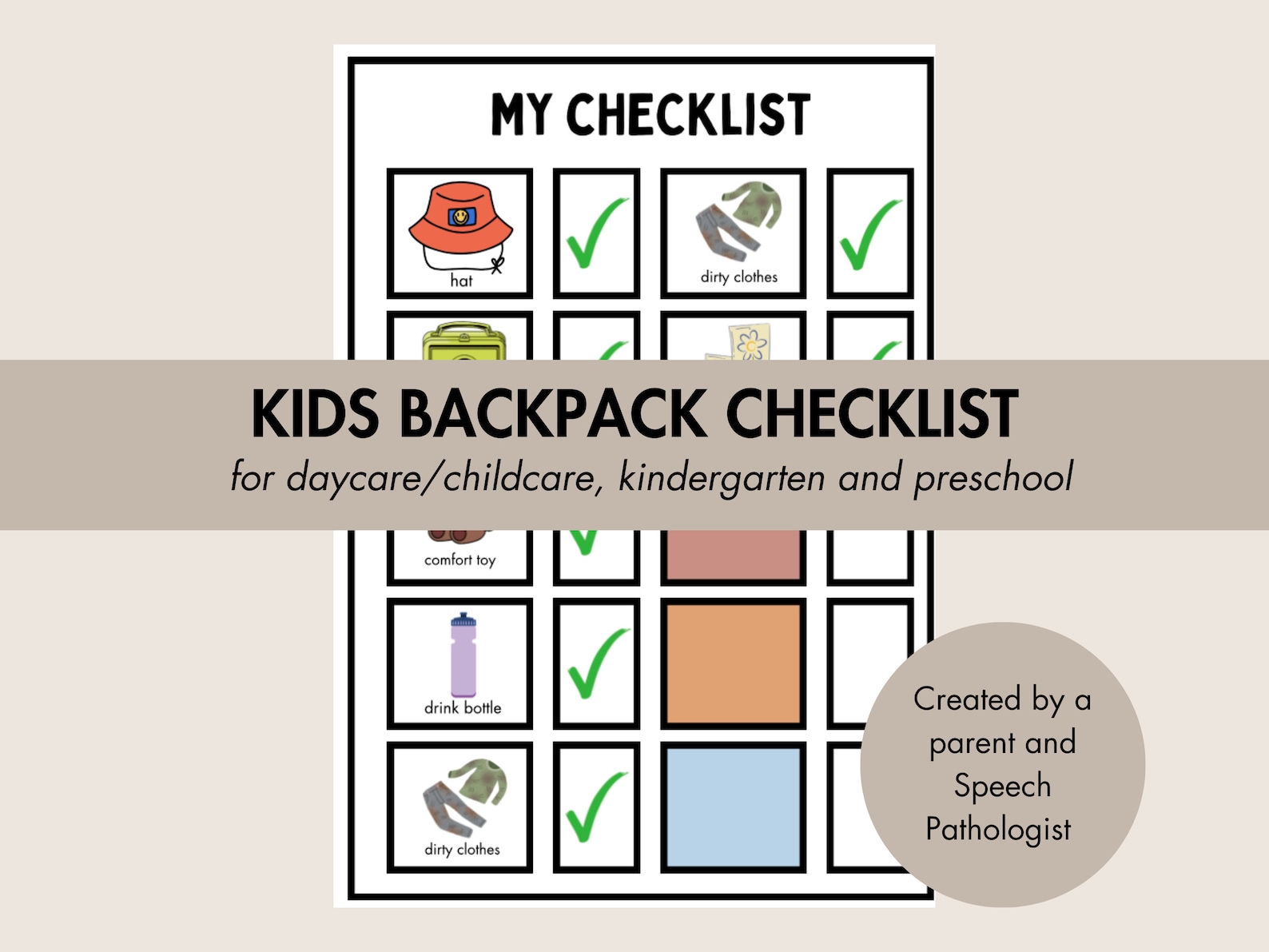 Kids Backpack Checklist | Visual Routine Chart (editable PDF) - Etsy
