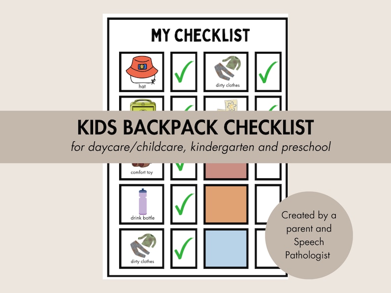 Kids Backpack Checklist | Visual Routine Chart (editable PDF) - Etsy