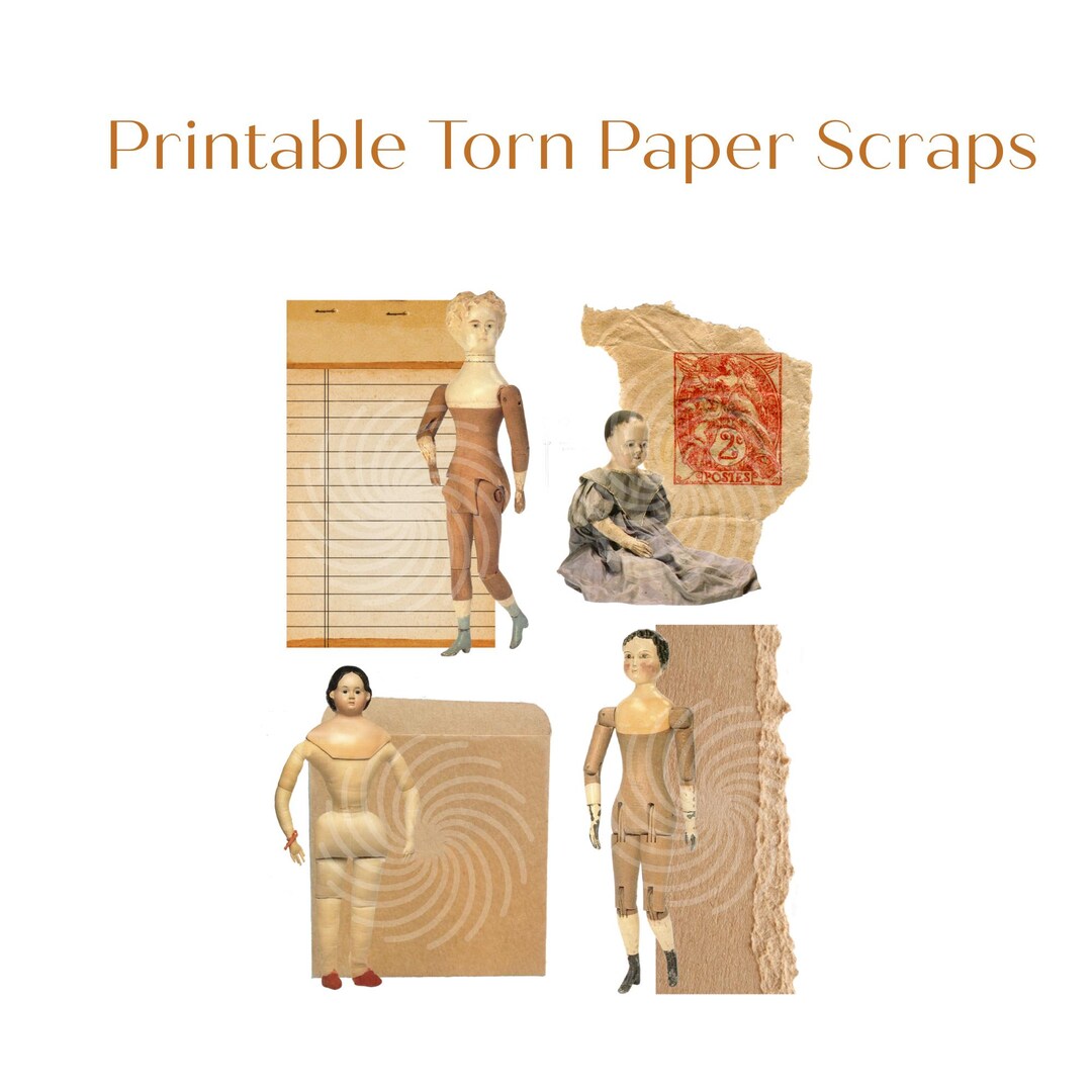Torn Paper Scrap Printable With Vintage Dolls, - Etsy