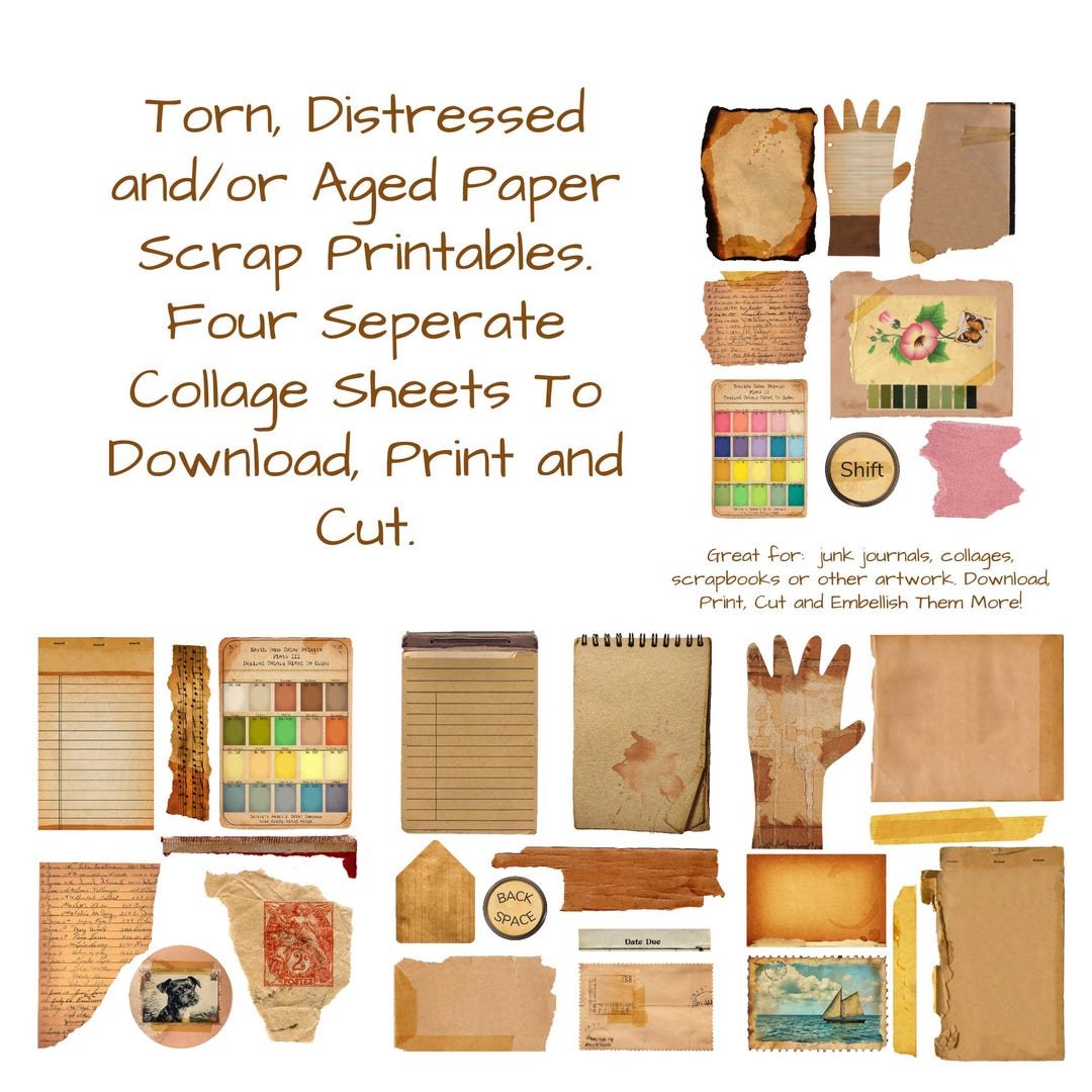 Aged and Torn Paper Scrap Printable, Distressed Vintage Embellishment ...