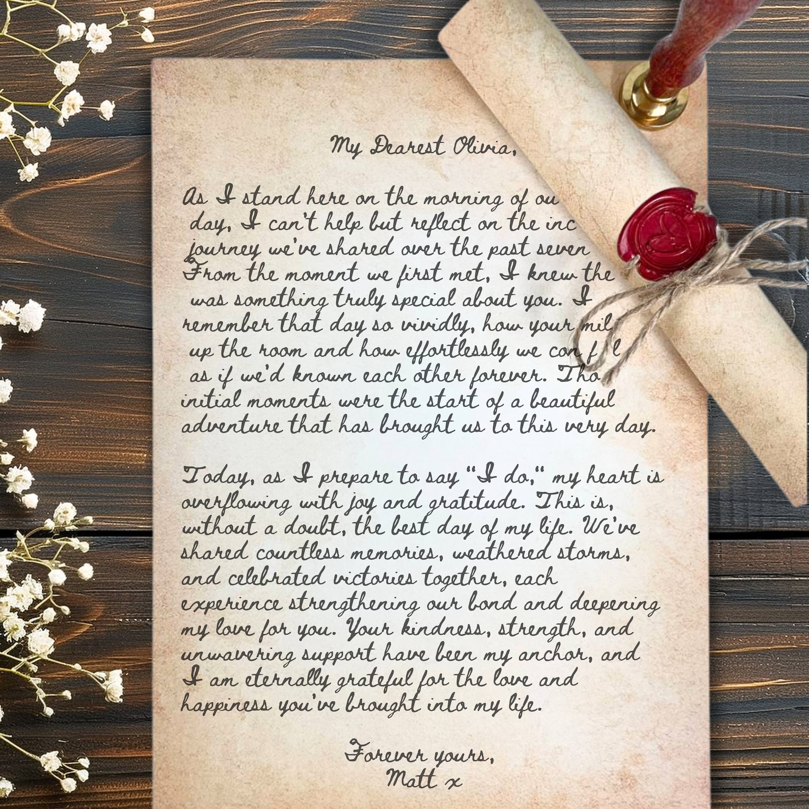 Wax Seal Letter, Scroll Letter, Handmade Love Letter, Wedding Vows ...