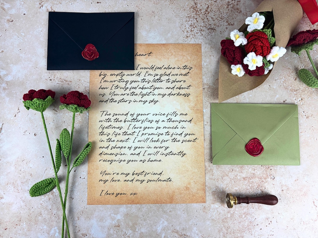 Love Letter Handmade | Wax Sealed Custom Letter | Finished Crochet Rose ...