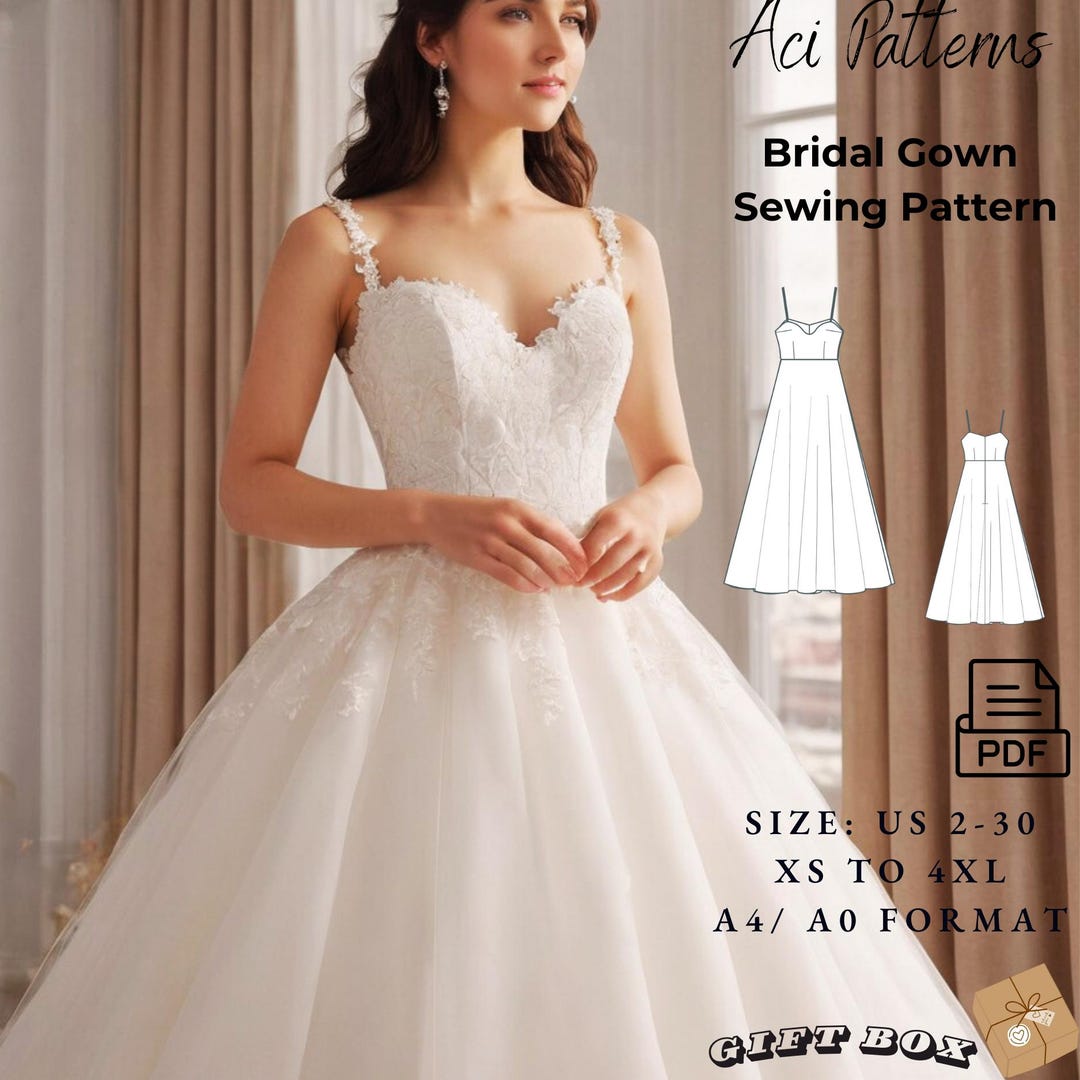 Strapless Wedding Dress Bridal Gown Sewing Pattern, Heart Neck Bridal ...
