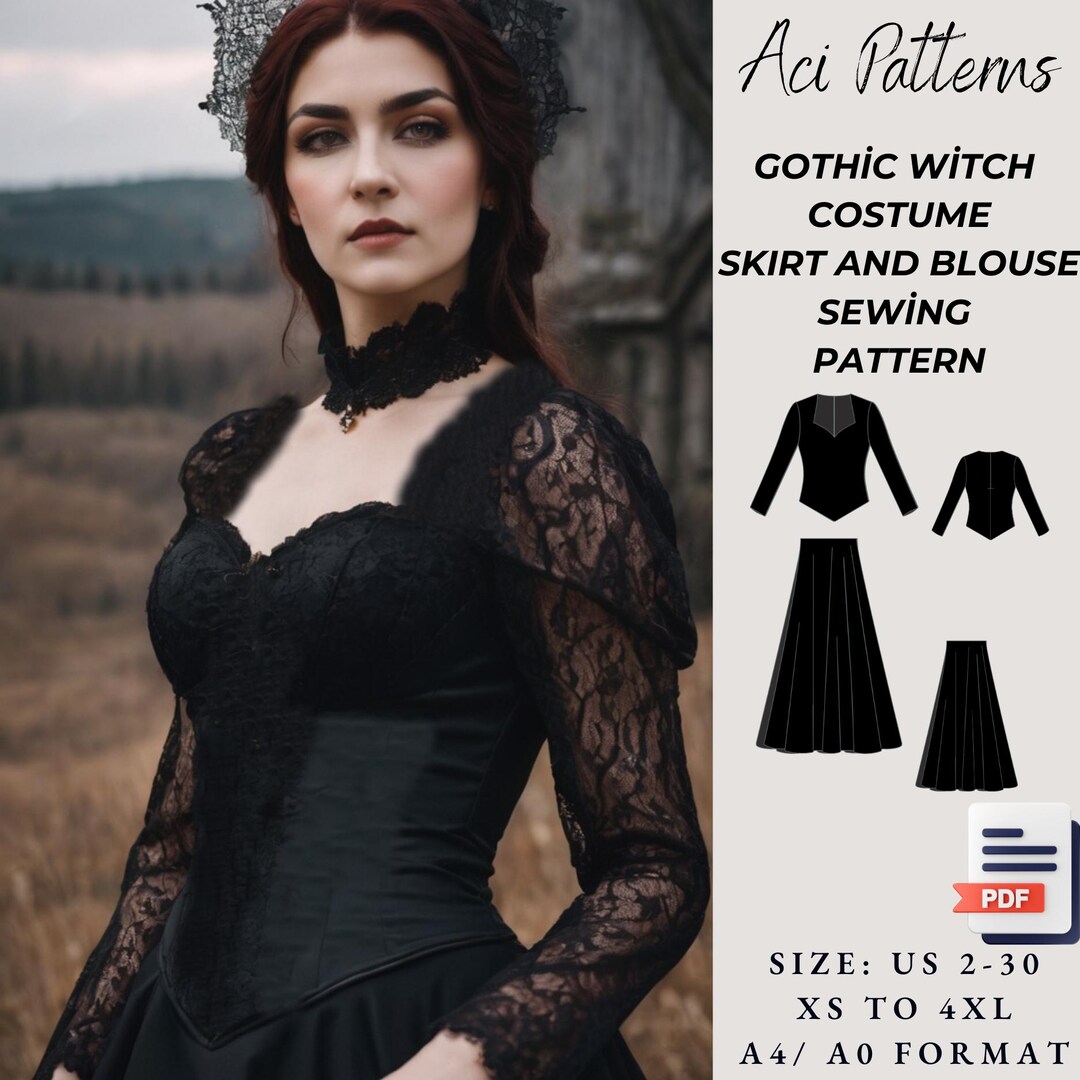 Halloween Dress Pattern, Gothic Witch Costume Dress Pattern,fantasy ...