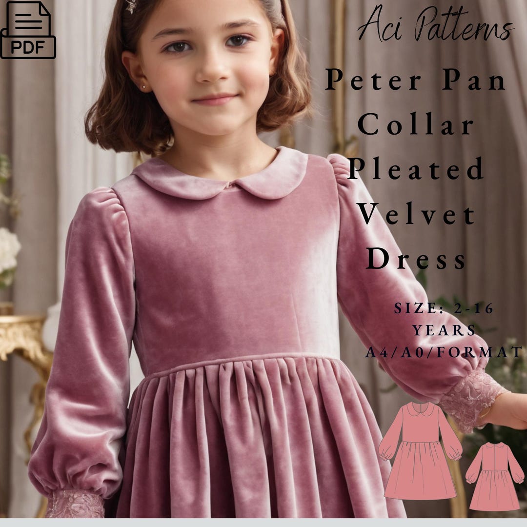 Petarpan Colar Long Sleeve Velvet Dress Sewing Pattern,kids Dress ...
