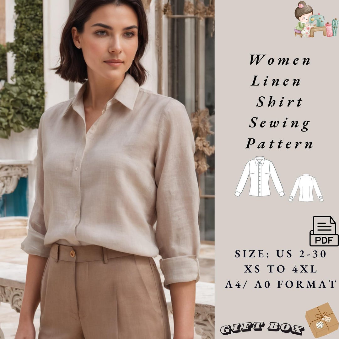 Women Linen Shirt Sewing Pattern, Boho Linen Blouse, Linen Shirt, Loose ...
