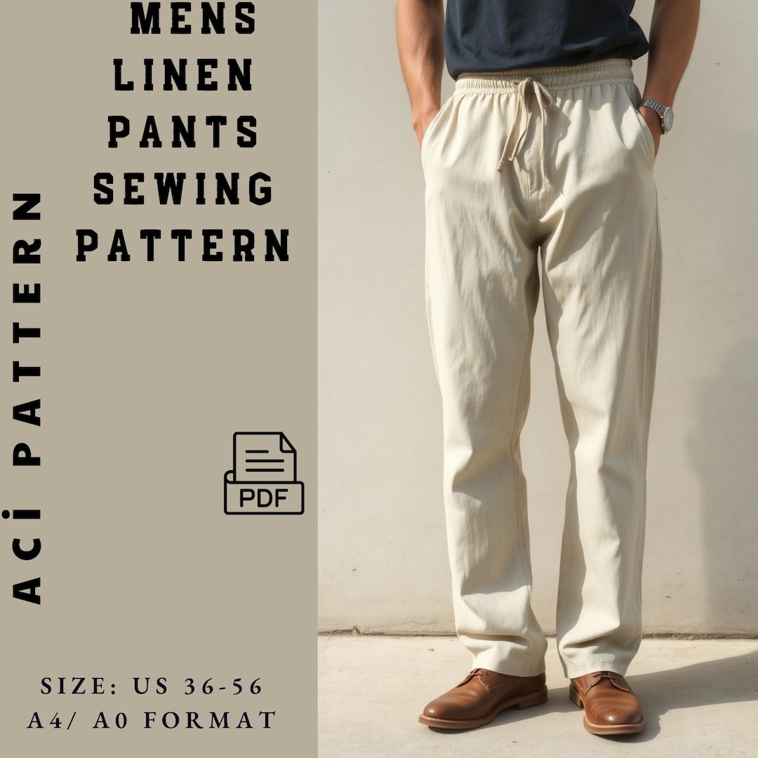Men's Linen Pants Pattern-men's Linen Elastic Waist Pants Sewing ...