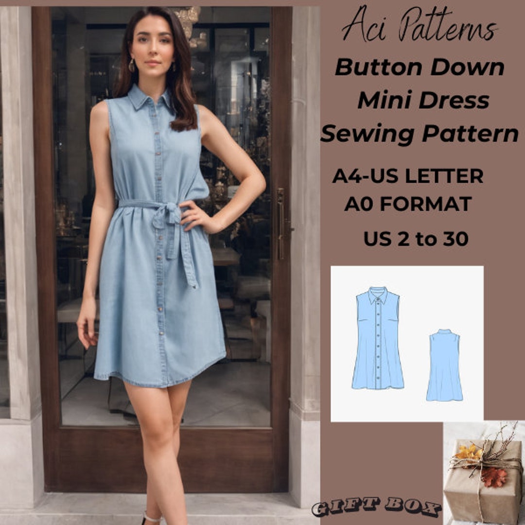 Button Down Dress Sewing Pattern, Cottagecore Dress Sewing Pattern ...