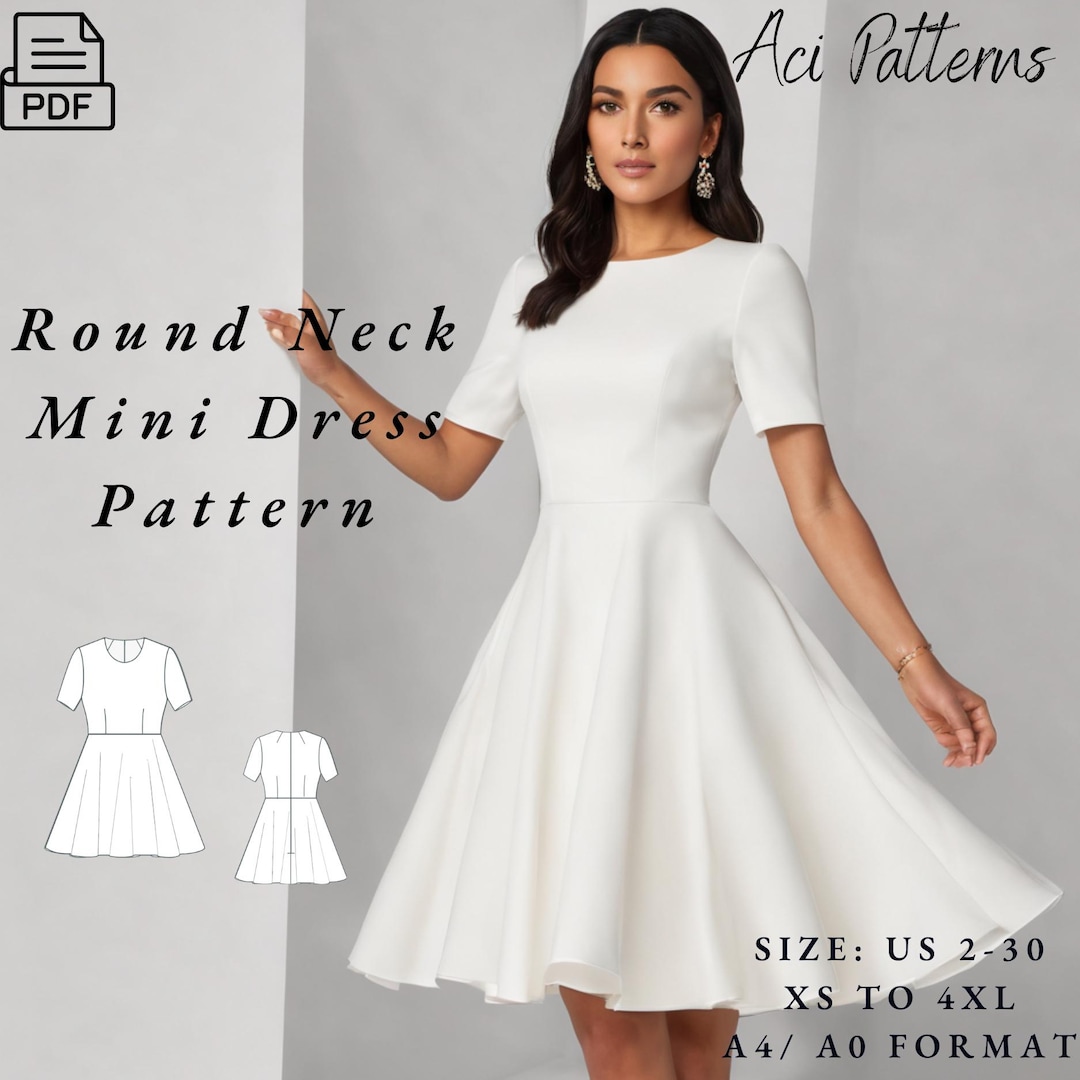 Round Neck Mini Dress,summer Dress Sewing Pattern,evening Dress ...