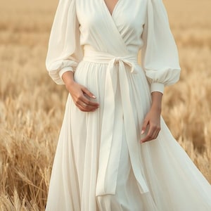 Wrap Dress Sewing Pattern, Bishop Sleeve Dress Pattern, Long Wrap Linen ...