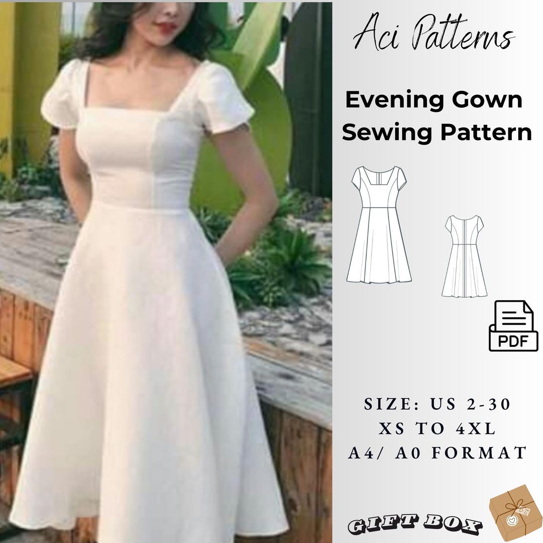 Evening Gown Sewing Pattern, Ladies Size 2 to 30-A4-US LETTER-A0 Format ...